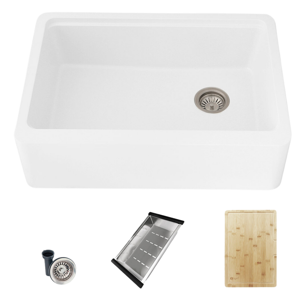 Stylish 30" BRONTE S-830WH Farmhouse/Apron White Composite Granite Wor ...